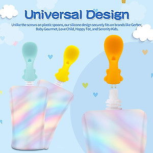 Miniguysa Silicone Baby Spoons & Squeeze Pouch Feeder Attachments Topper: Easy-Clean, Leak-Proof Spoon for Infant Food, Ideal for Diverse Food Pouches, Suitable for 3+ Months Babies 4-Pack, 2.48*1.18