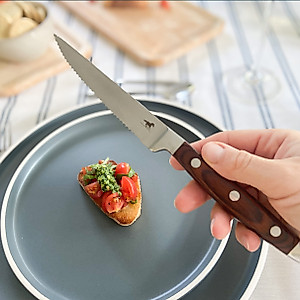 The Dinner Pony Serrated Steak Knives Set of 6 - Wooden Handle, Full Tang and Triple Riveted Design in Gift Box - Pakka Wood and High Carbon Stainless Steel