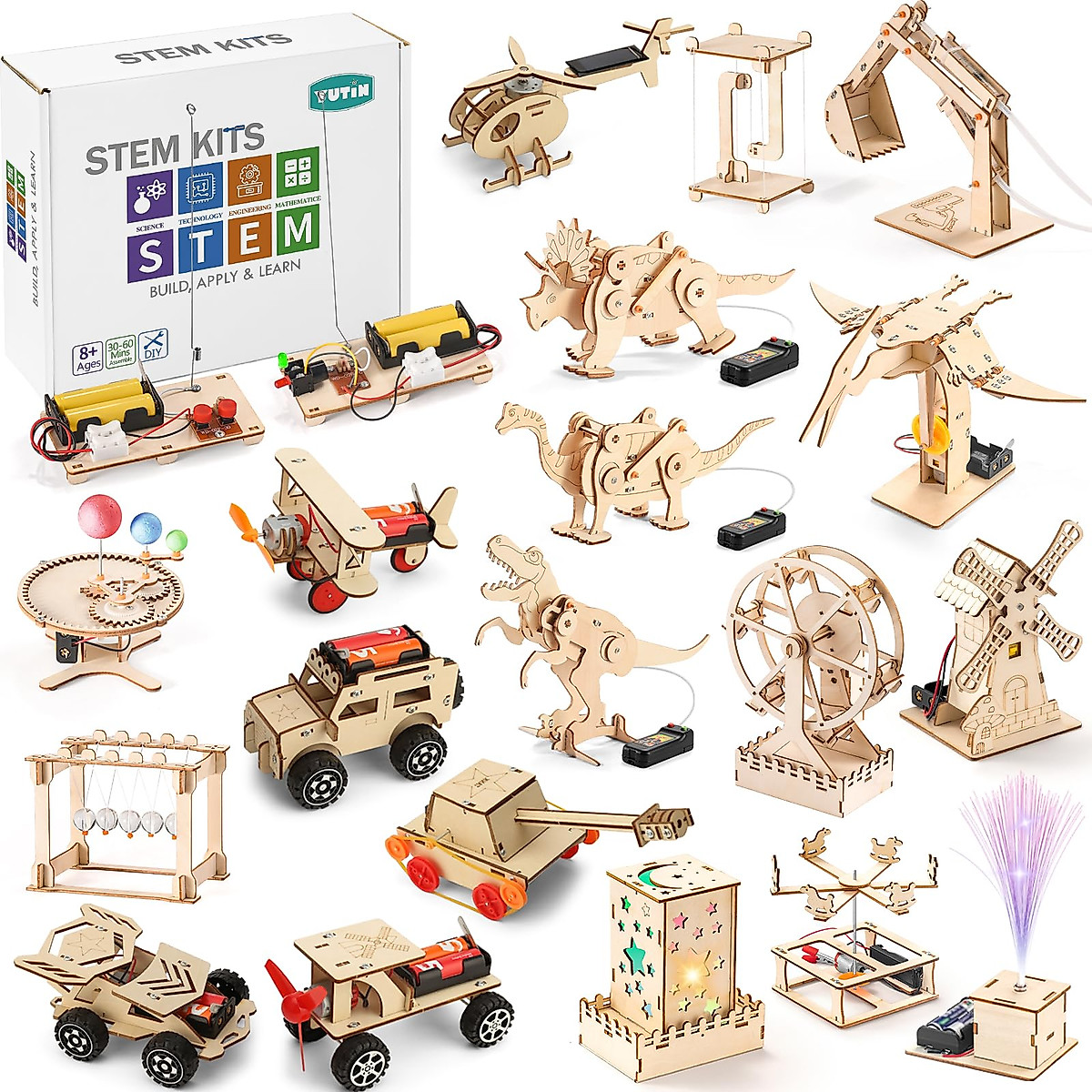 Yutin STEM Kits for Kids, Science Building Projects for 6-8, Boys Wood Crafts Woodworking Kits, 3D Wooden Puzzles Model Robot Kit,