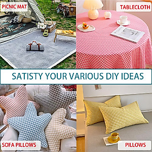 pson 96" Wide Checkered Gingham Fabric, Lightweight Polyester Poplin Fabric for DIY Crafts, Wall Decor Fabric, Sewing, Yellow - 1 Yard