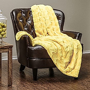 Chanasya Soft Wave Faux Fur Throw Blanket - Soft, Lightweight Reversible Sherpa & Minky Blanket - 50" x 65” - Yellow