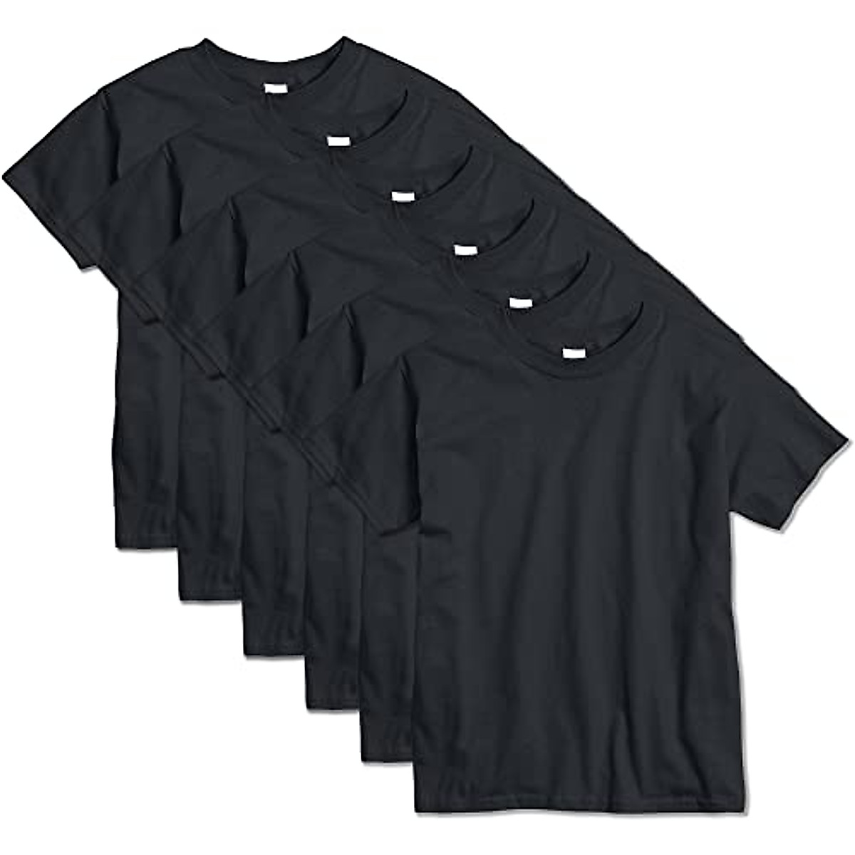 Hanes Big Boys' Essentials Short Sleeve T-shirt Value Pack (6-pack), Black, Large