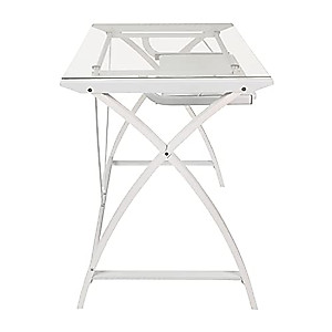 Flash Furniture Clear Tempered Glass Computer Desk with White Pull-Out Keyboard Tray and White Crisscross Frame