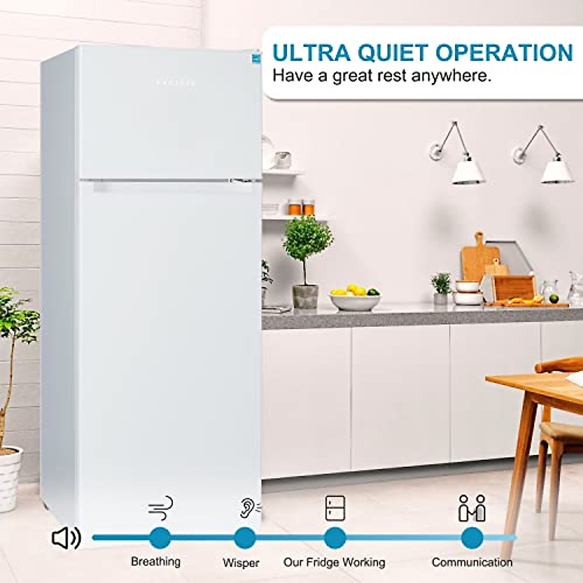 Frestec 7.4 CU' Refrigerator with Freezer, Apartment Size Refrigerator Top Freezer, 2 Door Fridge with Adjustable Thermostat Control, Freestanding, Door Swing, White (FR 742 WH)