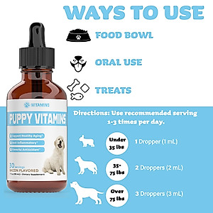 Puppy Vitamins | Puppy Supplements | Puppy Vitamins for Small Dogs | Puppy Vitamins Large Breed | Puppy Multivitamin | Puppy Vitamins and Supplements | Liquid Puppy Vitamins | 1 fl oz: Bacon Flavor