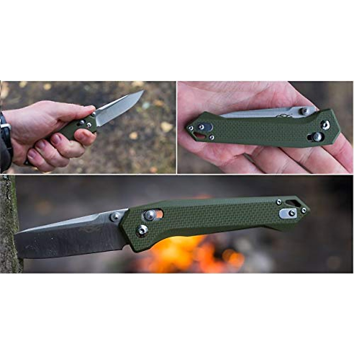 Firebird Ganzo FB7651-GR Pocket Folding Knife 440C Stainless Steel Blade G10 Anti-Slip Handle with Clip Hunting Fishing Camping Folder Outdoor EDC Knife (Green)