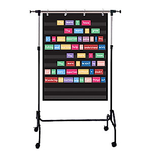 Antrea Standard Pocket Chart - Clear 10 Pockets Chart for Classroom & Home Heavy Duty Hanging Black Pocket Chart for Sentence Strips Letter Cards Word Wall,28x44 Inch