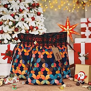 Christmas Gift Bags with Drawstring Burlap Gift Bags Abstract Pattern Christmas Linen Bags for Xmas Party Candy Bags with Cards Xmas Reusable Wrapping Bags Christmas Linen Treat Bags for Holiday