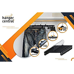 Hanger Central Recycled Heavy Duty Plastic Bottoms Hangers with Ridged Pinch Clips Pants Hangers, 8/10/12/14 Inch, Black, 100 Pack (8")