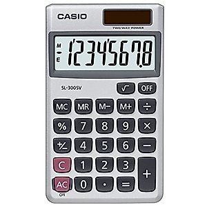 Casio Calculator Handheld Battery Solar-Power 8 Digit 3 Key Memory Wallet 70x117x8mm Ref SL300SV