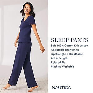 Nautica Womens Sleep Pants - Long Length, Breathable Pajama Bottoms - Cotton Knit Jersey Sleepwear and Loungewear - Navy - X-Large