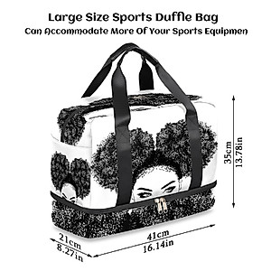 Funky Qiu Sport Gym Bag African American Woman Travel Duffel Bag for Woman Man Lightweight Weekend Overnight Yoga Workout Bag with Shoe Compartment