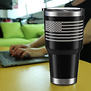HEATO USA Flag Tumbler 20 oz, Double Wall Stainless Steel Insulated Travel Mug Coffee Cup with Lid for Ice Drinks & Hot Drinks (Black)