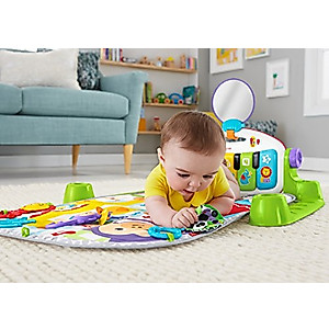 Fisher-Price Baby Playmat Deluxe Kick & Play Piano Gym & Maracas With Smart Stages Learning Content, 5 Linkable Toys & 2 Soft Rattles [Amazon Exclusive]