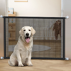 Dog Gate for Stairs Pet Gates for The House: Dogs Screen Mesh Gate for Doorways Stairways Indoor Safety 29 inch Tall, 34 inch Wide