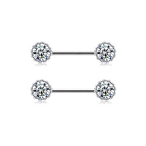 Melighting 14G Nipple Rings Shiny Clear CZ Dainty 316L Surgical Steel Nipple Piercing Barbell Nipple Bars Nipple Piercing Jewelry for Women Men