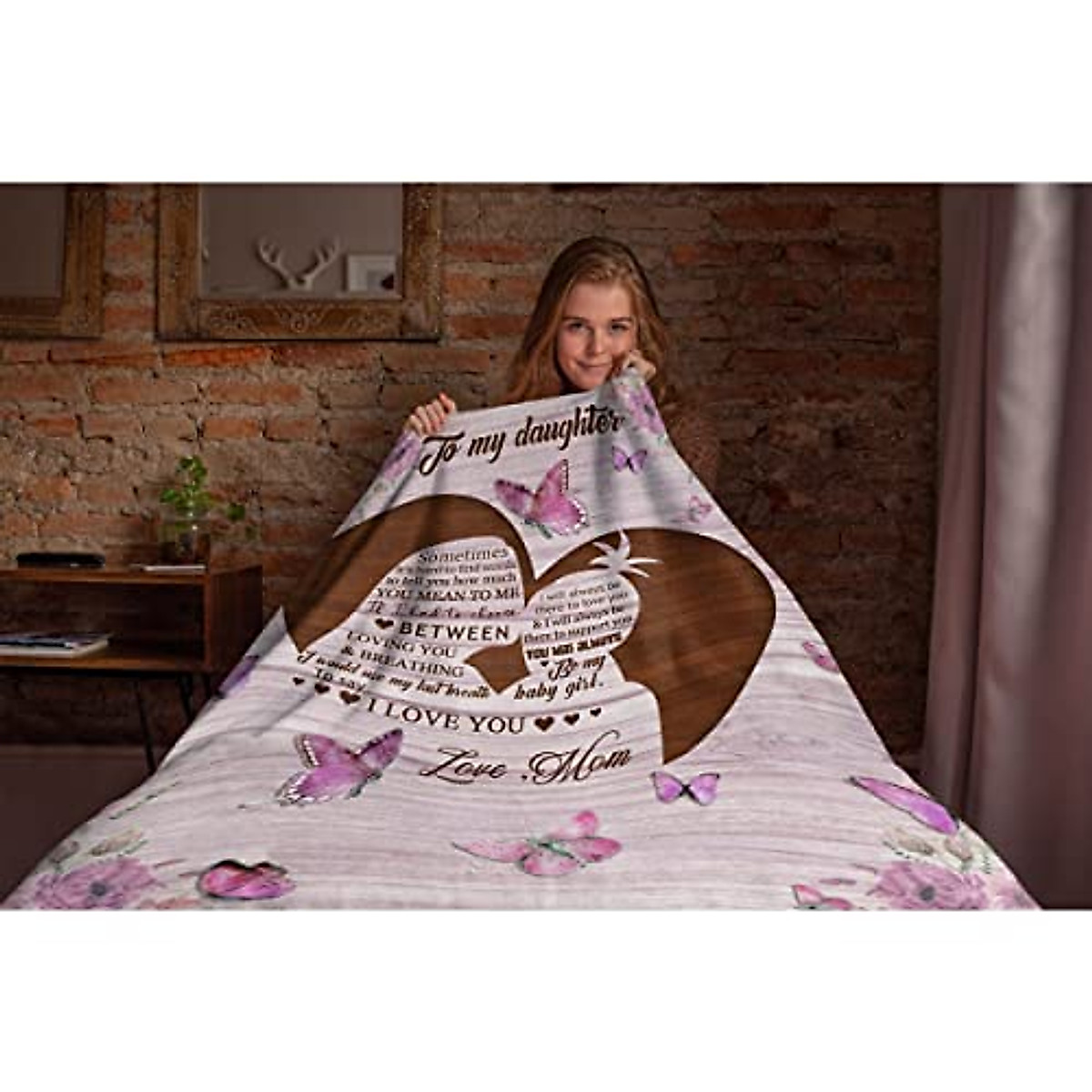 Love Letter to My Daughter from Mom Butterfly Warm Throw Blankets Super Soft Fluffy Comfortable Flannel Fleece Cozy Plush Blanket for Couch Bed Travel Gifts 80“x60 Large for Adults