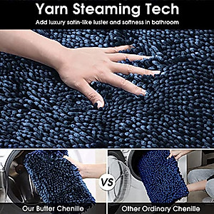 HOMEIDEAS 2 Pieces Bathroom Rugs Set, Non Slip Velvety-Soft Butter Chenille Bath Rugs, 3X Absorbent Spa Shaggy Bath Mat Rugs, Machine Washable Navy Blue Bathroom Mat for Bathroom, Tub, Shower