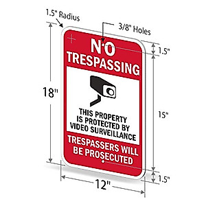 SmartSign - T1-1074-EG_12x18 “No Trespassing - This Property is Protected by Video Surveillance, Trespassers Will Be Prosecuted” Sign | 12" x 18" 3M Engineer Grade Reflective Aluminum 12" x 18" 3M Reflective Aluminum