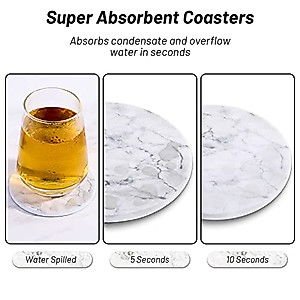 9 Pieces Ceramic Coasters for Drinks with Holder, Billbotk Absorbent Drink Coasters for Coffee Table, Marble Style Coasters Wooden Table, Suitable for Kinds of Cups, 4 Inches