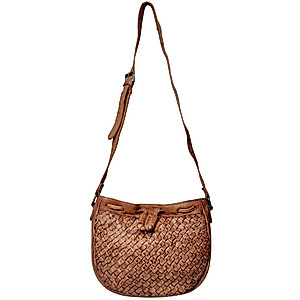 Leather Crossbody Bags for Women - Braided Boho Purse - Vintage Saddle Sling Bag (Brown, Medium)