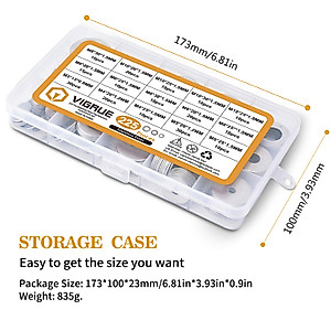 VIGRUE 304 Stainless Steel Flat Washers Set Washers Hardware Assortment 225 Pieces -15 Sizes M3 M4 M5 M6 M8 M10 M12