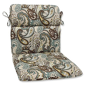Pillow Perfect 537078 Outdoor/Indoor Tamara Paisley Quartz Round Corner Chair Cushion, 40.5" x 21", Blue