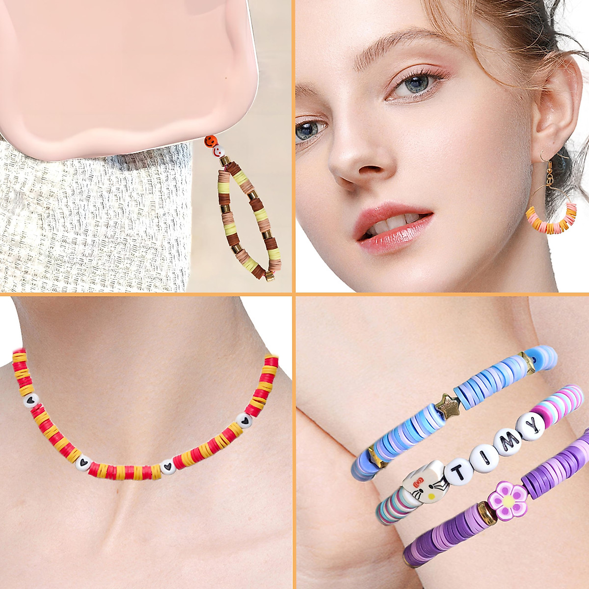 YMSDZHL 6000+PCS Clay Beads Bracelet Making Kit,24 Color DIY Flat Preppy Beads for Friendship Jewelry Making,Polymer Heishi Beads with Charms Gifts for Teen Girls Crafts for 8-12