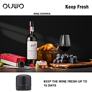 OUWO Wine Bottle Stopper, Wine Stopper with Silicone Wine Toppers Stopper Reusable Wine Saver, Wine Cork Superior Leak-Proof Keeps Wine Fresh Best Gift Accessories, Black 4 pack