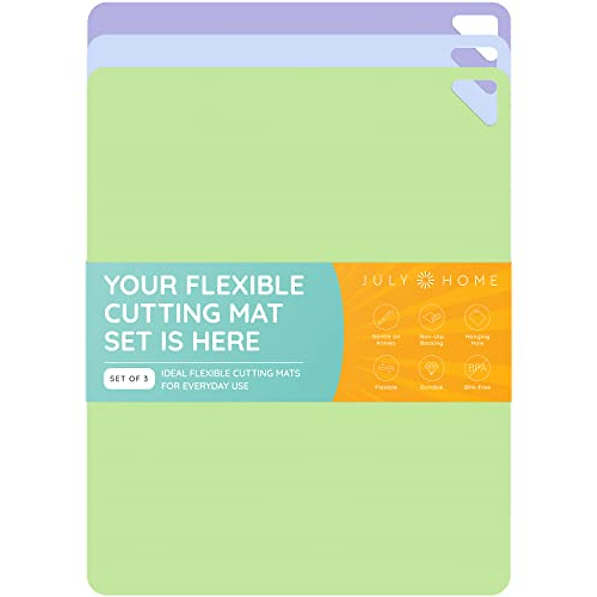 Extra Thin Flexible Cutting Boards for Kitchen - Cutting Mats for Cooking, Colored Cutting Mat Set with Easy-Grip Handles | Non Slip Cutting Sheets, Flexible Plastic Cutting Board Set of 3 (15"x12")