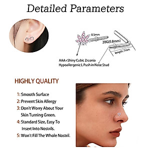 Staligue 12pcs Threadless Push in Nose Rings 20g L Shaped Dangle Push in Nose studs Stainless Steel Pushin Nose Screw Studs For Women L Shaped Screw Studs Flower Heart Nose Push in Piercing Jewelry