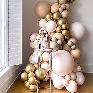 Nude Balloons Arch Garland Double Stuffed Blush Tan Brown Beige Cream Gold Metallic Balloons Latex Neutral Balloon Arch Kit For Boho Baby Shower Birthday Bridal Anniversary Party Decorations