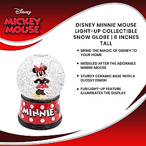 Disney Minnie Mouse Light-Up Snow Globe with Swirling Glitter Display Piece Decoration | Home Decor for Kids Room Essentials | Precious Keepsake, Cute Novelty Gifts and Collectibles | 6 Inches Tall