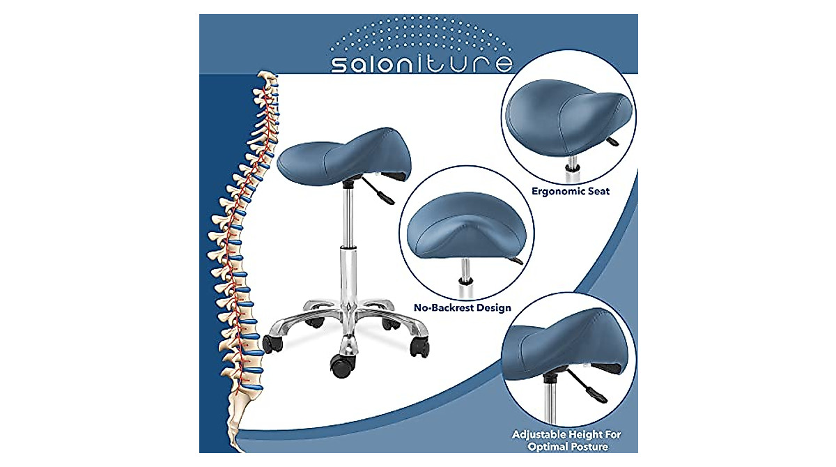 Saloniture Ergonomic Saddle Stool with Adjustable Height and Swivel Wheels