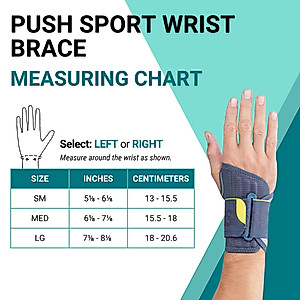 Push Sports Wrist Brace for Athletic Wrist Support. Comfortable, Easy-to-Wear Brace for Tendonitis, Fractures, Injuries, and Arthritis. (Left Small)