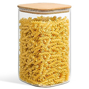 KTMAMA 1 Gallon Glass Jar with Bamboo Lid, Glass Food Storage Containers, 138 oz Cereal containers, Large Square Glass Jars with Bamboo Lids for Rice, Pasta, Oats, Grains, Cookies, Coffee Beans