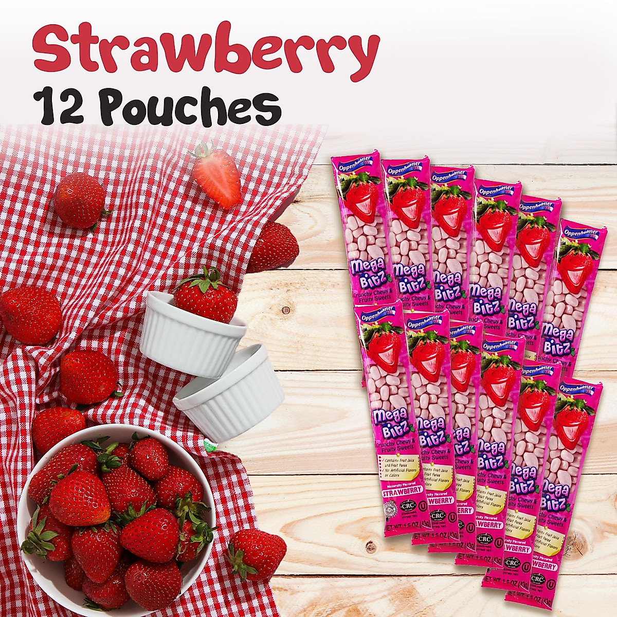 Mega Bitz Fruit Nuggets Strawberry Candy Bulk Pack for Kids - Naturally Flavored Individually Wrapped Strawberry Candy for on the go Snacking, Movie Theater Candy, and Party Favors, Kosher, 12 Pack