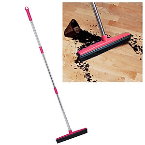 Carpet Hair Removal Broom with 48'' Telescoping Adjustable Handle, Rubber Broom Carpet Rake for Pet Hair Dust Removal Daily Household Cleaning(Pink)
