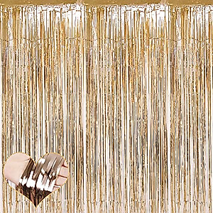 4 Pack Champagne Gold Fringe Curtain Backdrop, 3.2Ft x 9.8Ft Metallic Tinsel Foil Fringe Streamers Curtains Background for Photo Booth Birthday Baby Shower Party Wedding Graduation Decorations