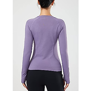 BALEAF Women's Long Sleeve Workout Athletic Seamless Shirts Tight Yoga Running Gym Fitted Tops with Thumb Holes Purple S