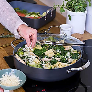 GreenPan Valencia Pro Hard Anodized Healthy Ceramic Nonstick 3.8 Quart Sauteuse Pan with 2 Handles and Lid, PFAS-Free, Induction, Dishwasher Safe, Oven Safe, Gray