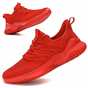 Mens Running Shoes Casual Light Comfort Casual Sport Mesh Walking Sneakers Work Gym Slip on Tennis Zapatos para Hombre Red