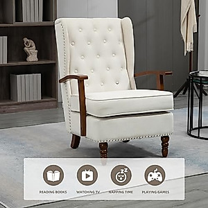 MOONMISS Mid-Century Accent Chair - Velvet Accent Chair with Wood Frame, Comfy Accent Chair with Soft Seat for Living Room, Bedroom, Office, Beige