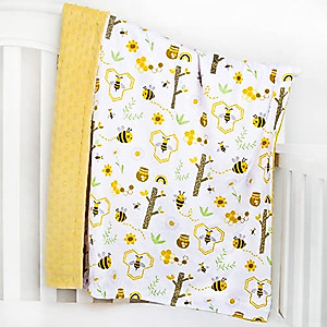 HOMRITAR Baby Blanket for Girls Soft Plush Minky Blanket with Double Layer Dotted Backing for Infant Picnic Traveling with Cute Animals Multicolor Printed 30 x 40 Inch (Yellow Bees)