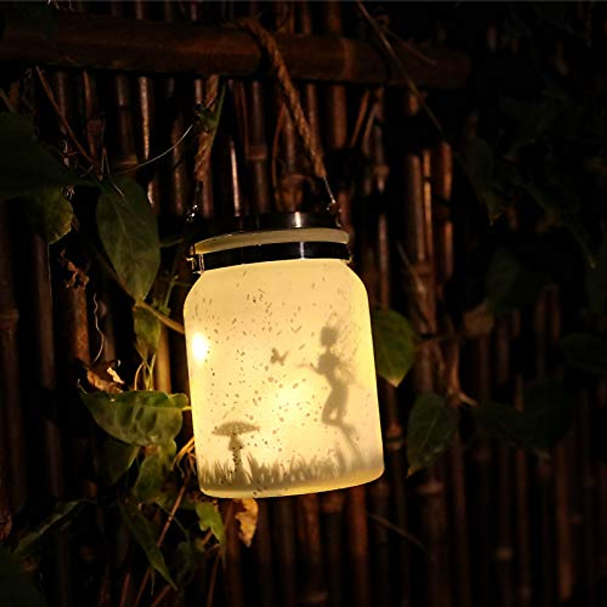 Solar Lantern Fairy Lights - 1 Pack Solar Frosted Glass Lantern Lights Solar Mason Jar Lights Waterproof Outdoor Lantern Decor for Tree Garden Patio Yard Table Holiday Party