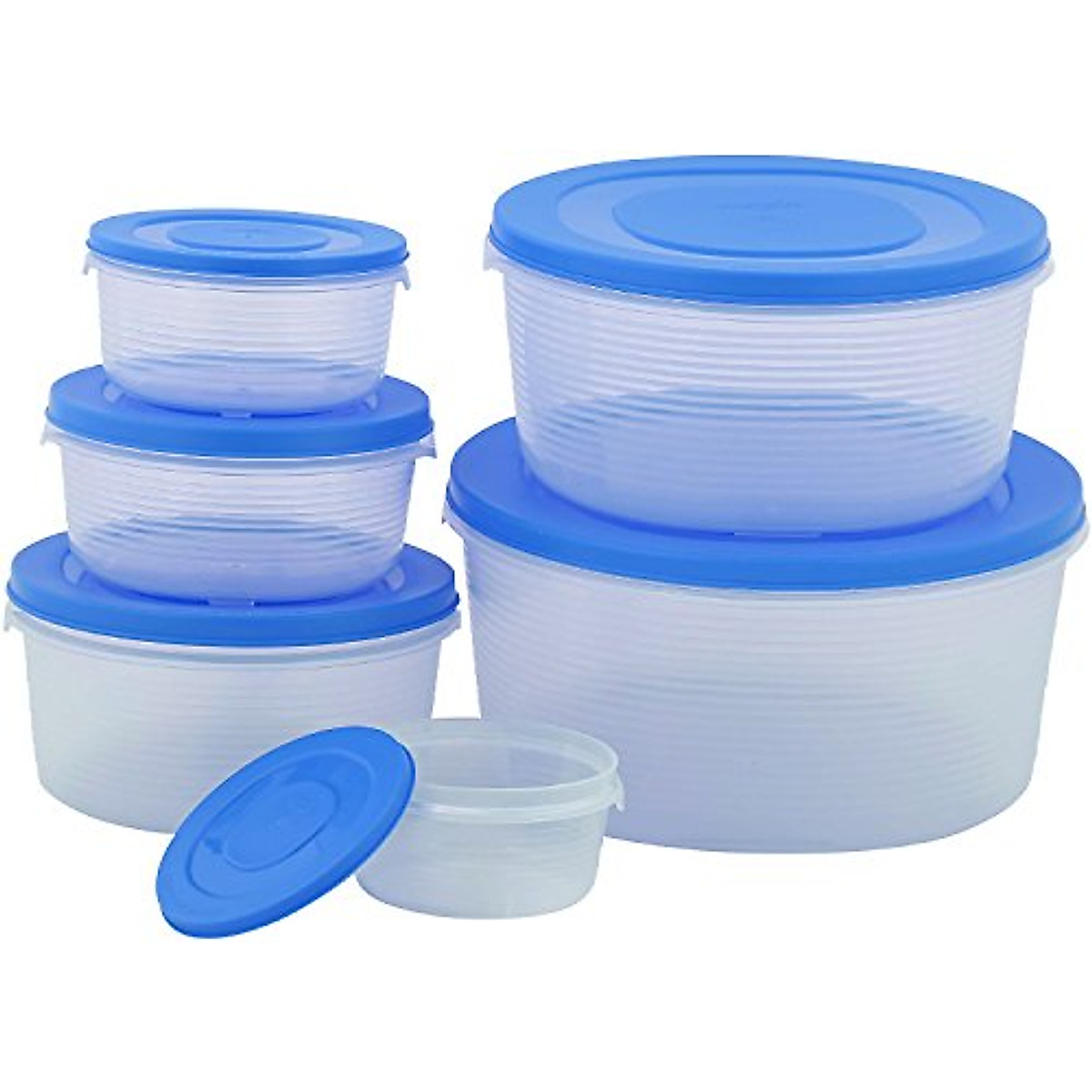 Mixing Bowl Set with Lids; Kitchen Food Storage Containers, Plastic Airtight Nesting Stackable Meal Prep 12 Piece, 6 Bowls & 6 Covers; No Spill Leakproof Lightweight - for Baking, Salad, Picnic (Blue)