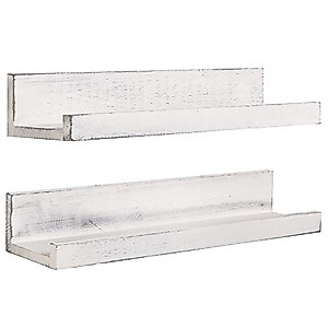 MyGift 24-Inch Wall-Mounted Vintage White Wood Floating Shelves, Picture Ledge Shelves Set of 2