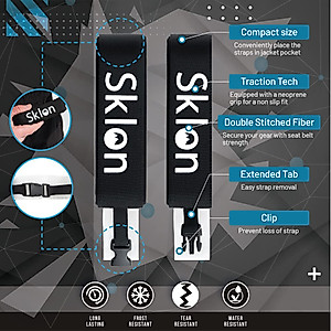 Sklon Ski Strap Fasteners - Rubber 2 Pack Carrier - Securely Transport Your Skis - Ski Accessories Great for Carrying Ski Gear - Men, Women and Kids