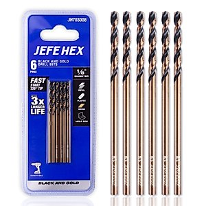 JEFE HEX 1/8" HSS Twist Drill Bit for Steel/Copper/Aluminum/Zinc Alloy/Wood/Plastics, General Purpose HSS Drill bit, 135 Degree Split Point, Ideal for DIY Projects and Home Maintenance. (6-Piece)