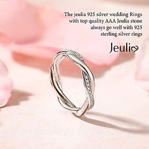 Jeulia Sterling Silver Couple Band for His and Her Interweaving Crossover Matching Anniversary Wedding Diamond rings Engraving Jewelry Set Valentine Day with Gift Box (Women's band, 8)